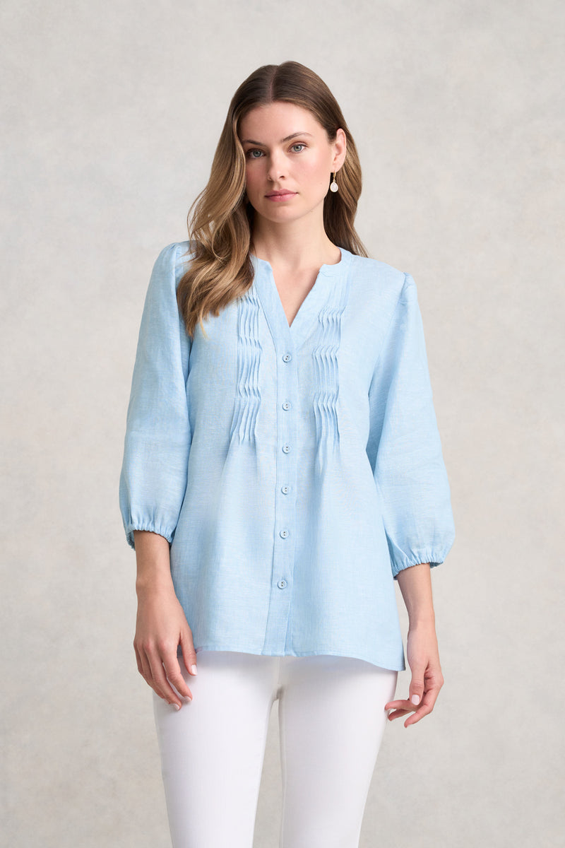 Pin Tuck Linen Shirt - Soft Blue – Blue Illusion