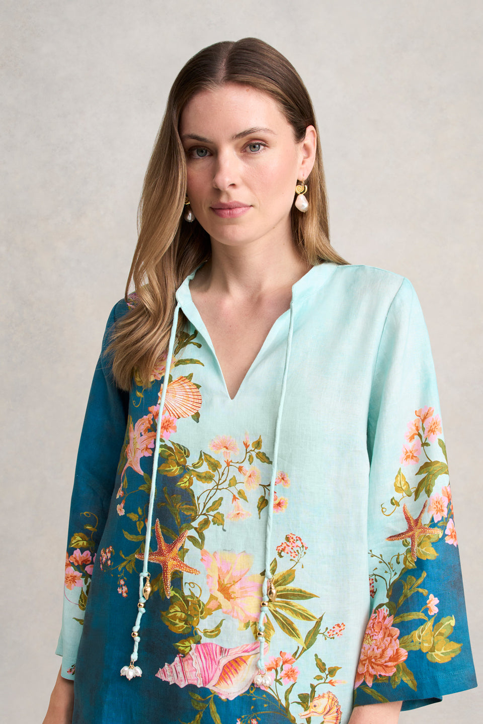 Border Placement Kaftan - Shell Print – Blue Illusion