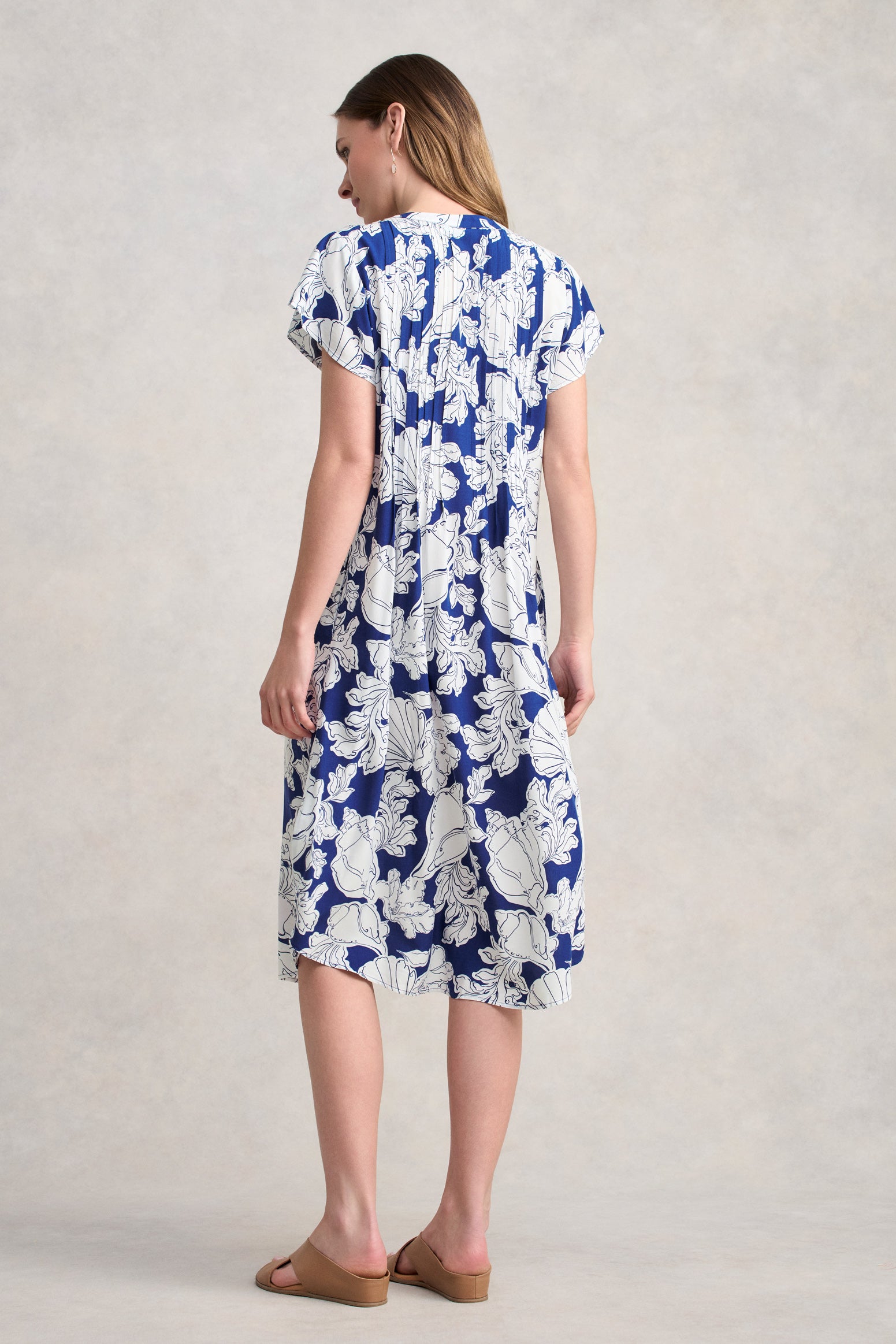 Pleat Front Midi Dress - Sea Shells Print – Blue Illusion