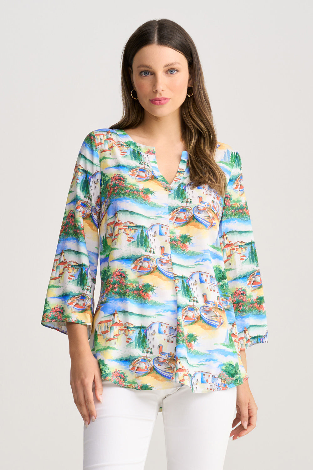 Swing Hem Tunic - Holiday Print - Blue Illusion
