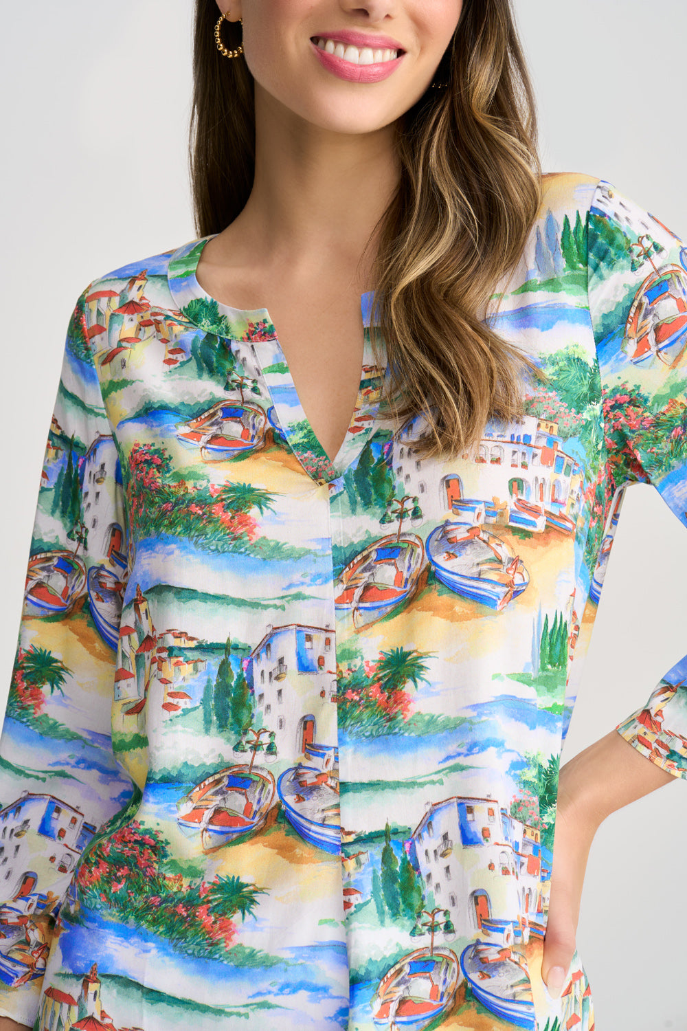 Swing Hem Tunic - Holiday Print - Blue Illusion