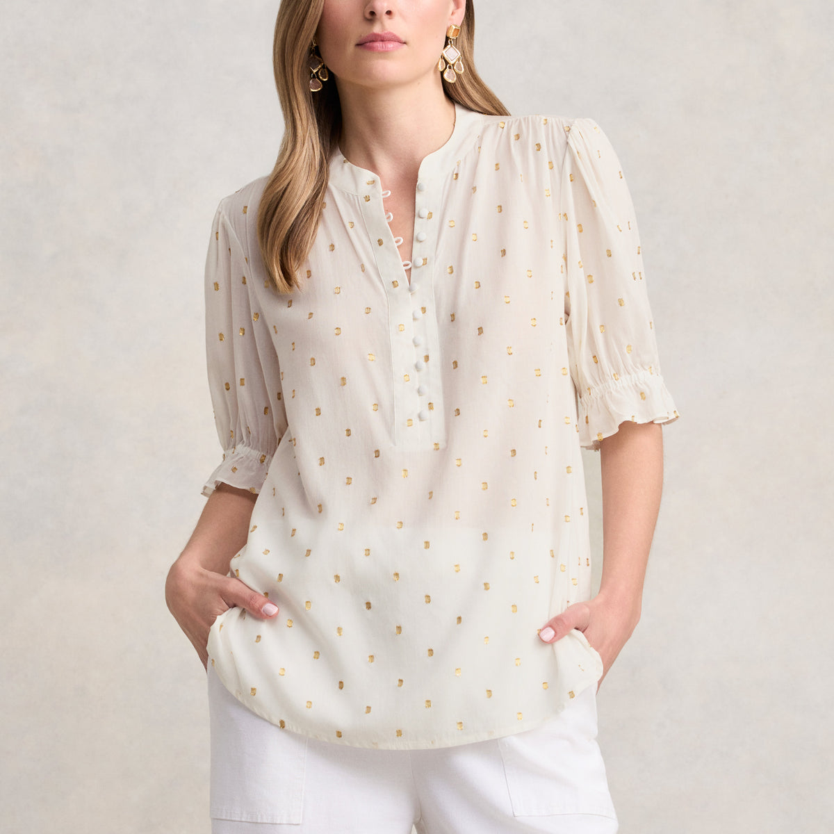 Lurex Clip Blouse - Cream – Blue Illusion