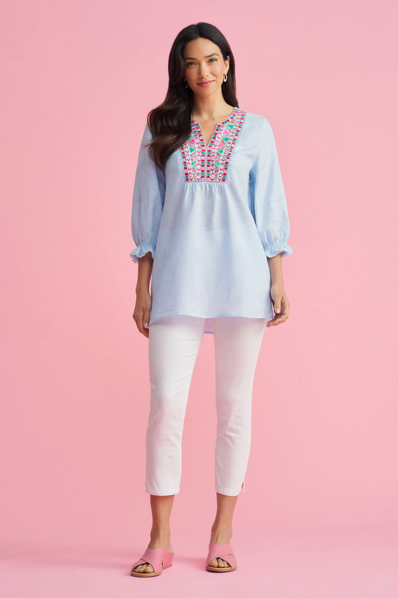 Embellished Tunic - Aqua Cross Dye – Blue Illusion