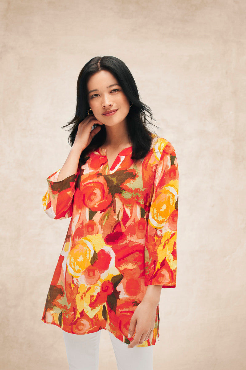 Notch Neck Tunic - Bouquet Print – Blue Illusion