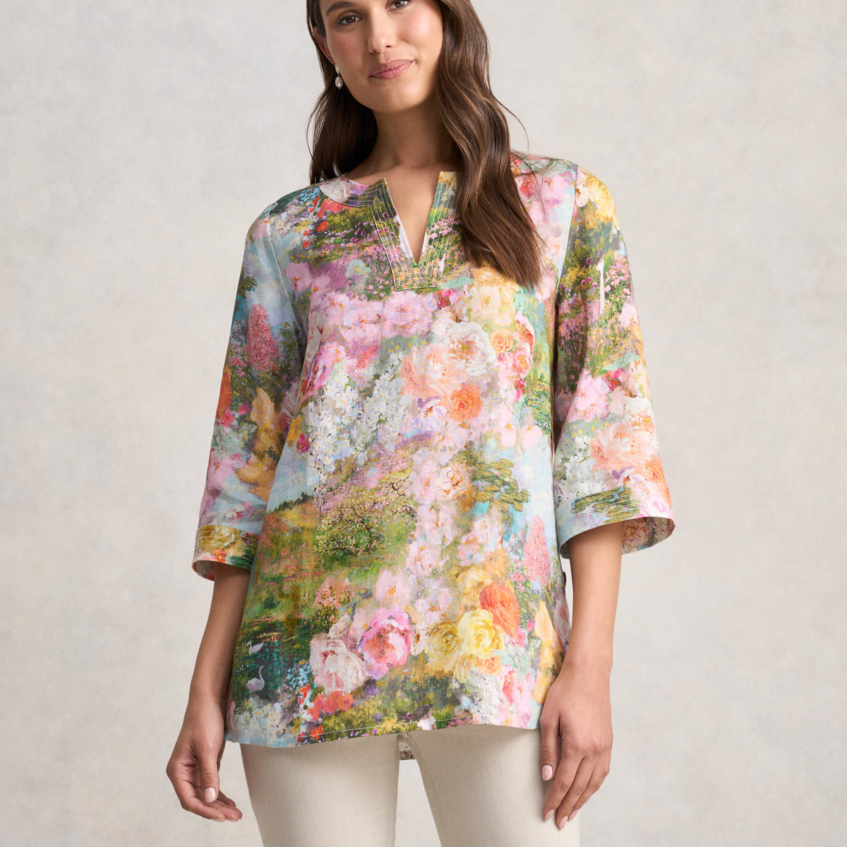 Printed Linen Tunic - Monet Print – Blue Illusion