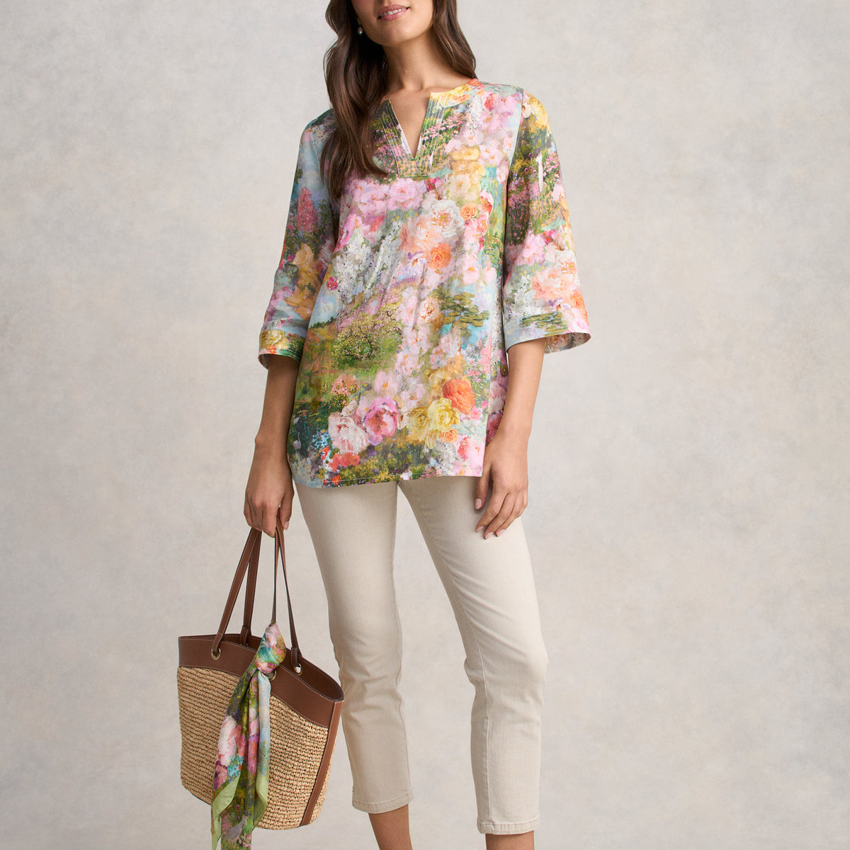 Printed Linen Tunic - Monet Print – Blue Illusion