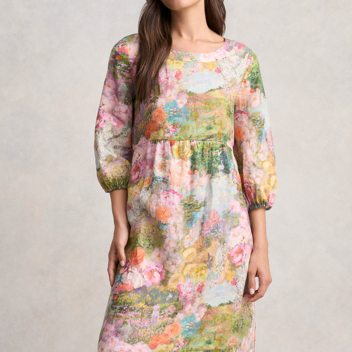 Printed Linen Dress - Monet Print – Blue Illusion