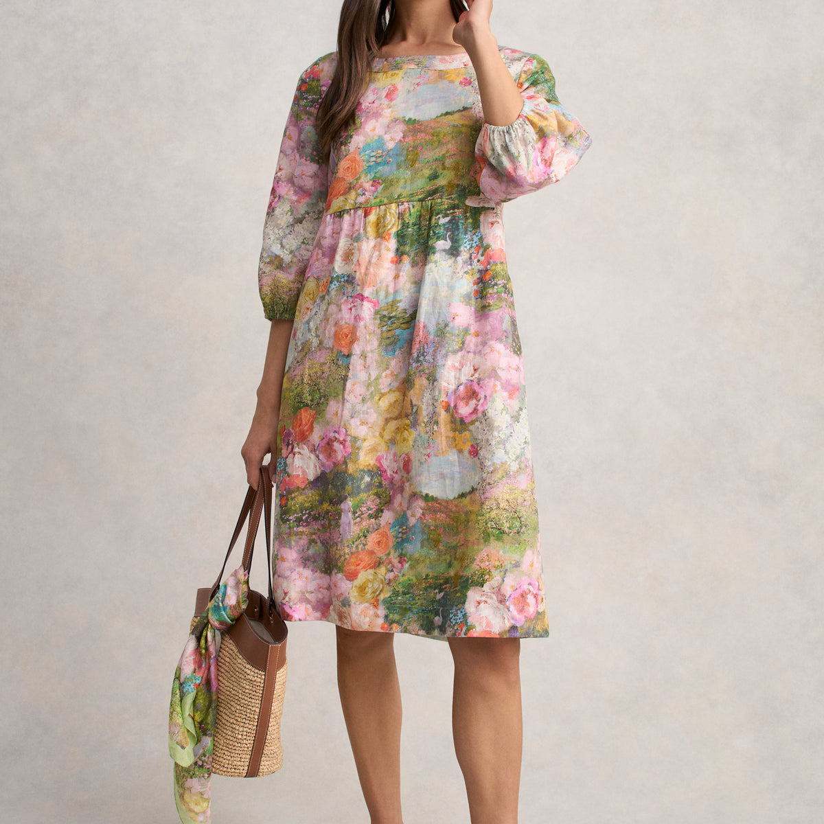 Printed Linen Dress - Monet Print – Blue Illusion