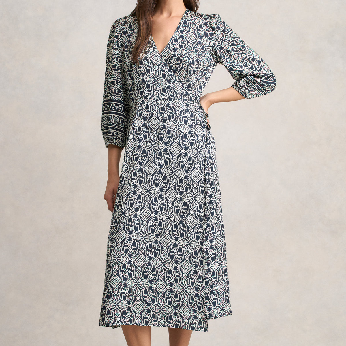 Printed Wrap Dress - Two Tone Print – Blue Illusion