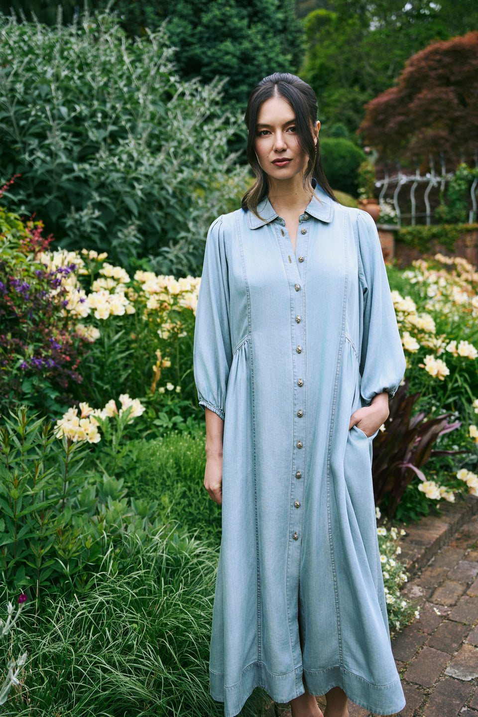 Chambray Puff Sleeve Dress - Light Chambray – Blue Illusion