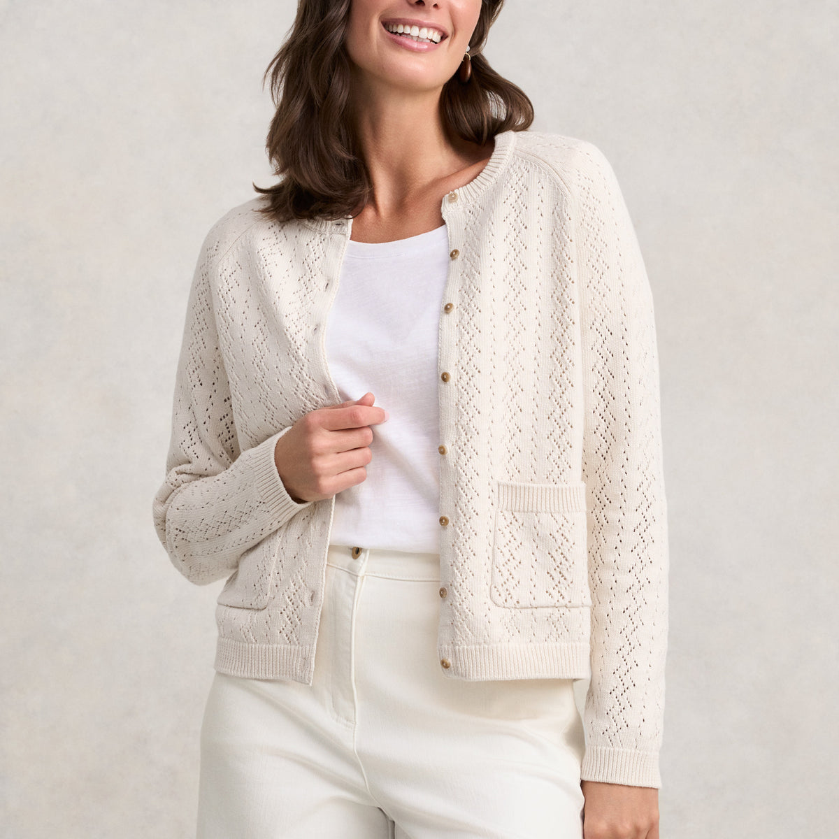 Pointelle Cardigan - Ecru – Blue Illusion