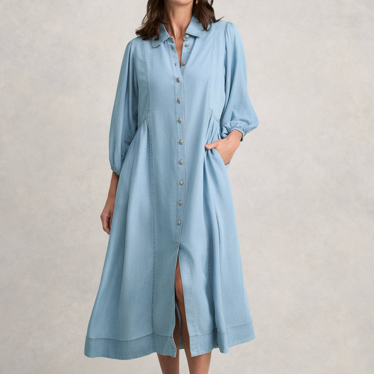 Chambray Puff Sleeve Dress - Light Chambray – Blue Illusion