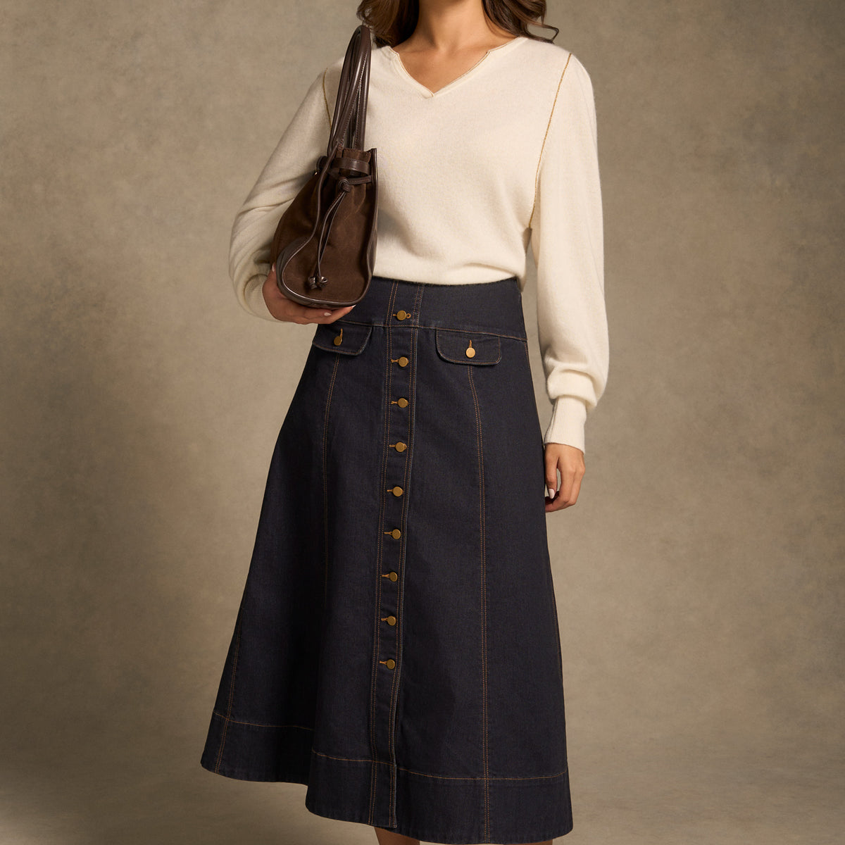 Button Front Denim Skirt - Dark Denim – Blue Illusion