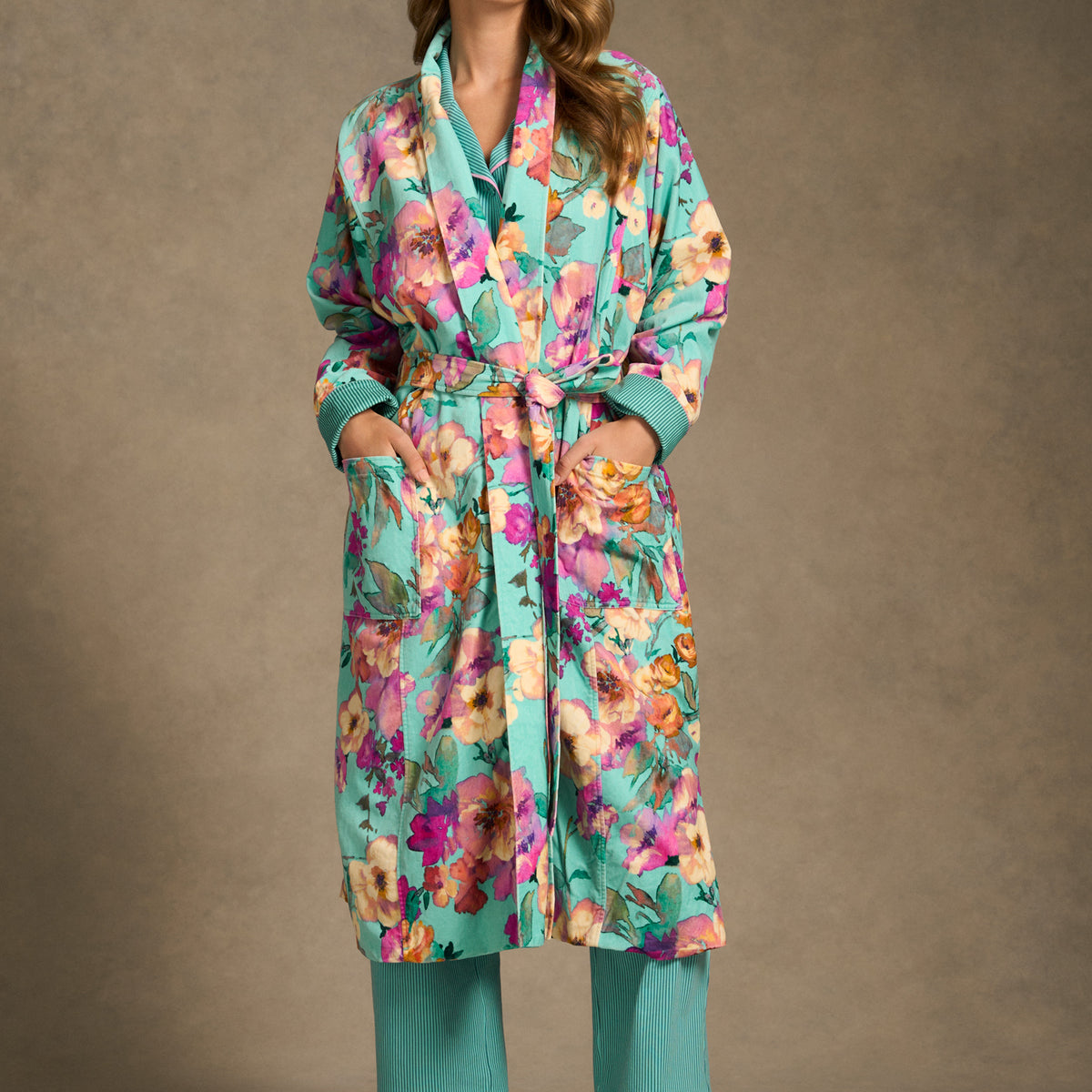Printed Velour Robe - Azure Floral Print – Blue Illusion