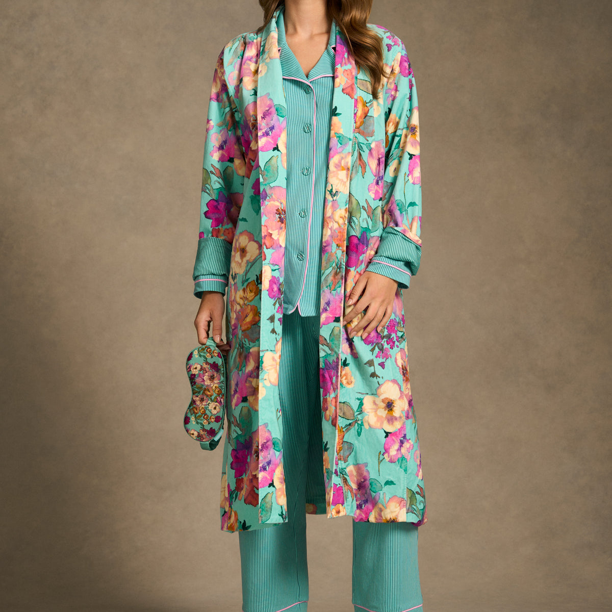 Printed Velour Robe - Azure Floral Print – Blue Illusion