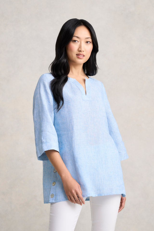 Linen Tunic - Chambray Cross Dye – Blue Illusion