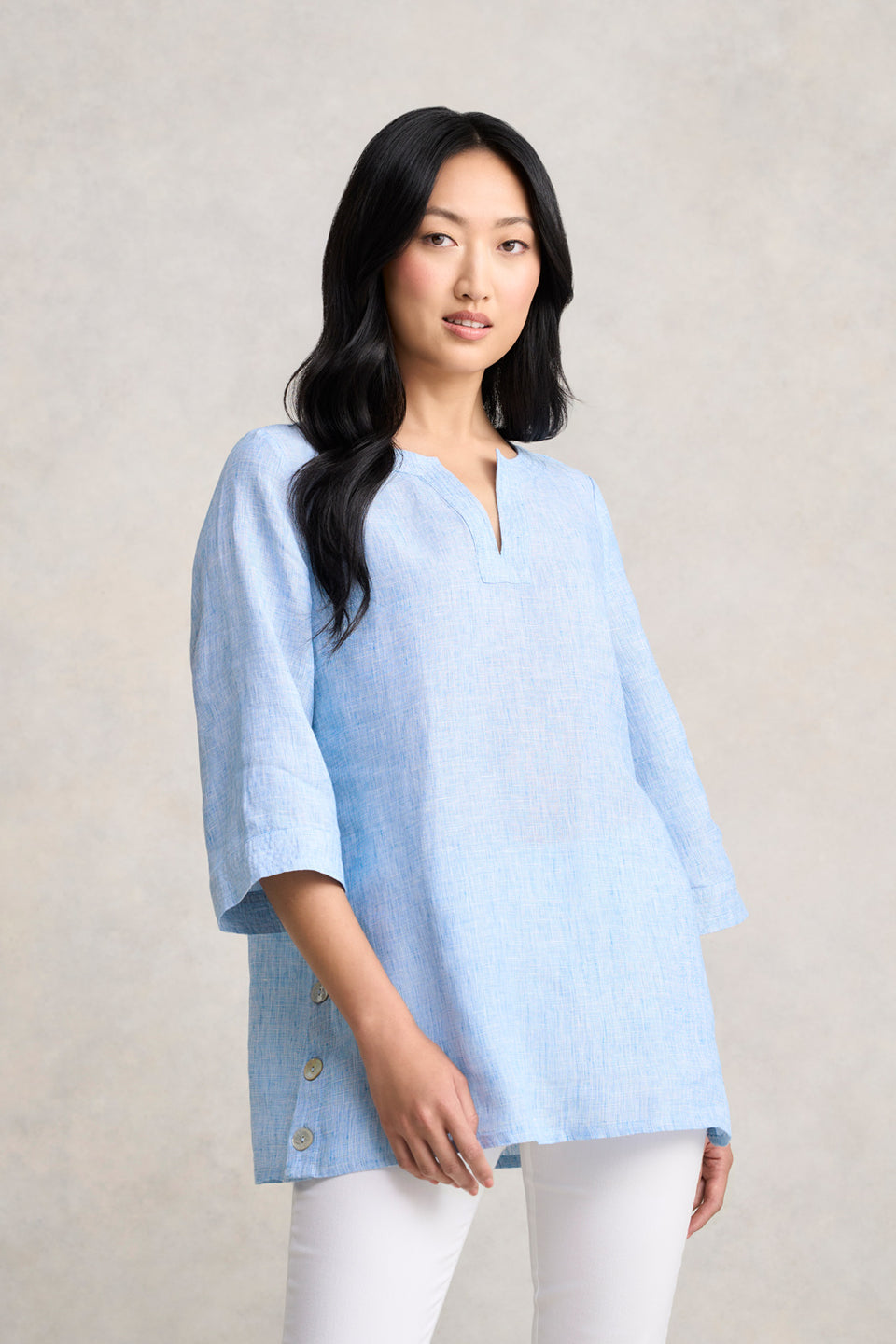 Linen Tunic - Chambray Cross Dye – Blue Illusion