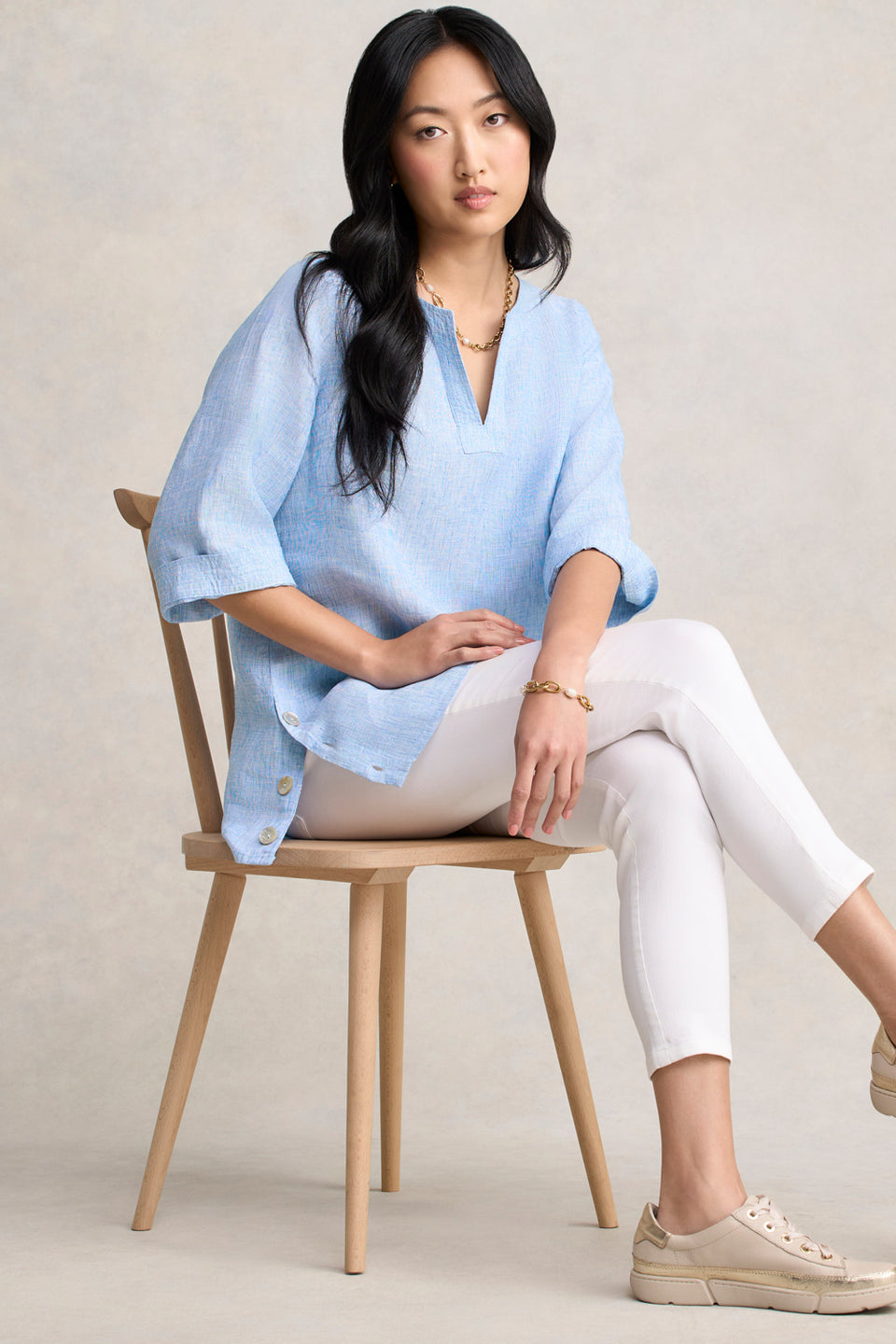 Linen Tunic - Chambray Cross Dye – Blue Illusion