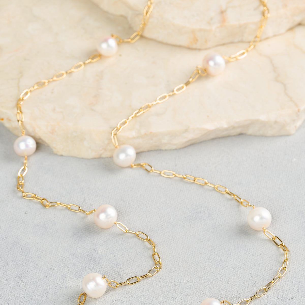 Pearl Chain Long Necklace - Gold – Blue Illusion
