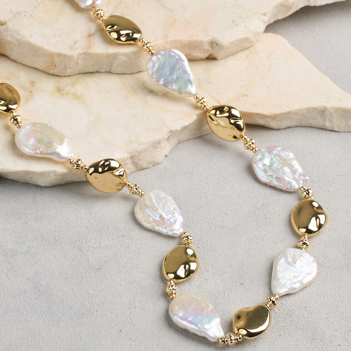 Flat Pearl Necklace - Gold – Blue Illusion