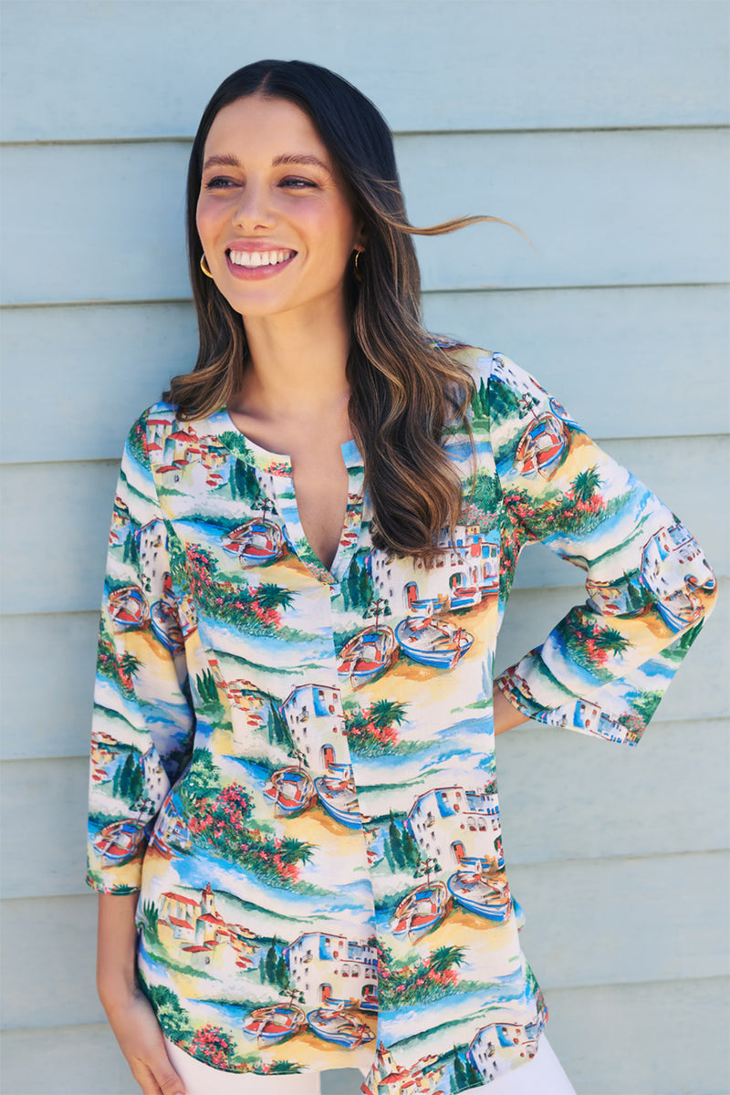 Swing Hem Tunic - Holiday Print - Blue Illusion