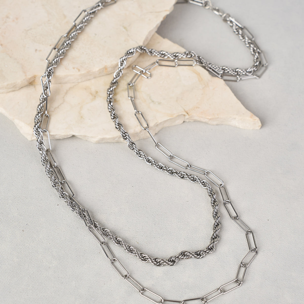 Double Layer Rope Chain Necklace - Rhodium – Blue Illusion