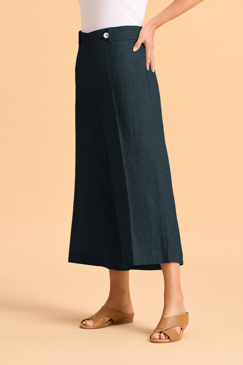 Waist Tab Linen Culotte - Ink - Blue Illusion