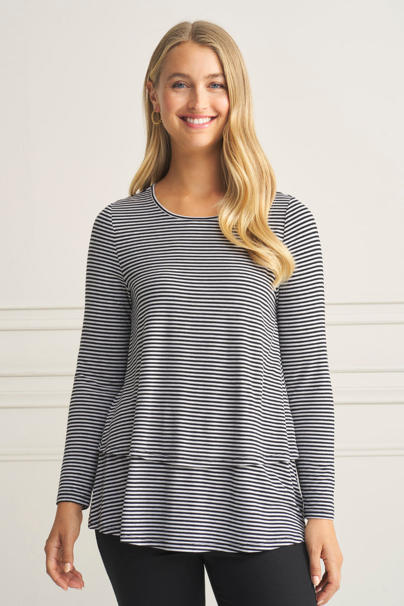 Long Sleeve Layered Tee - Black & Grey Stripe – Blue Illusion